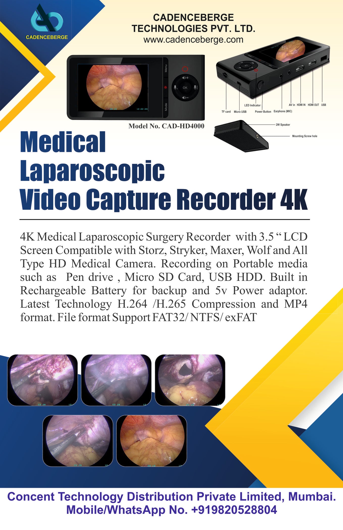 Medical Laparoscopic Surgical Video Recorder 4K- Model CAD-HD4000 ...